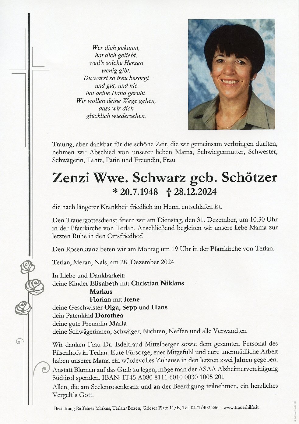 Zenzi Wwe. Schwarz aus Terlan - TrauerHilfe.it - das Südtiroler ...