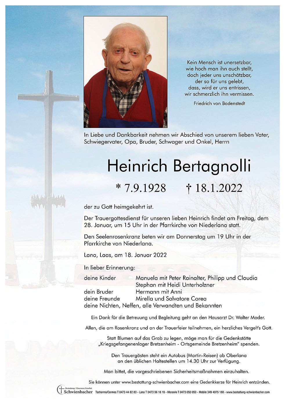 Heinrich Bertagnolli aus Lana - TrauerHilfe.it - das Südtiroler ... Heinrich Bertagnolli aus Lana - TrauerHilfe.it - das Südtiroler ...