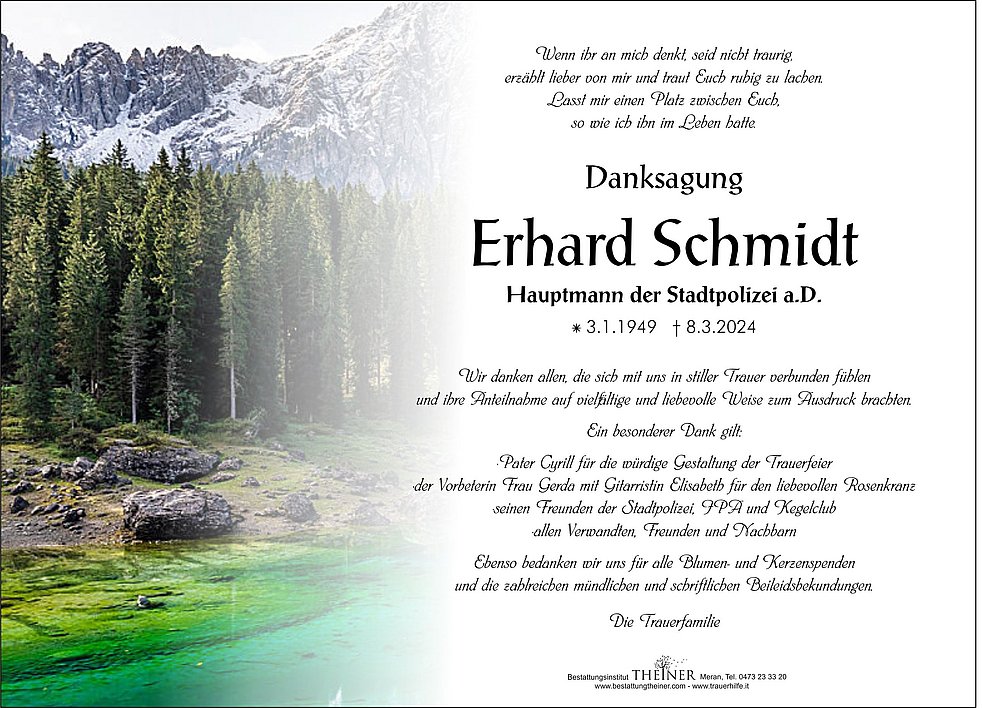 Erhard Schmidt aus Meran - TrauerHilfe.it - das Südtiroler Gedenkportal Erhard Schmidt aus Meran - TrauerHilfe.it - das Südtiroler Gedenkportal