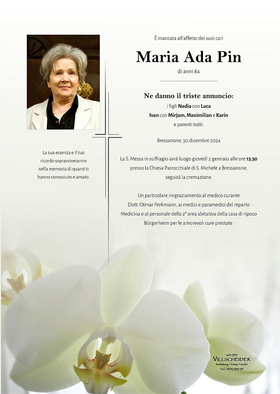 Maria Ada Pin aus Brixen - TrauerHilfe.it - das Südtiroler Gedenkportal