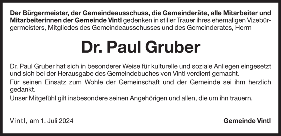 Dr. Paul Gruber aus Vintl - TrauerHilfe.it - das Südtiroler Gedenkportal