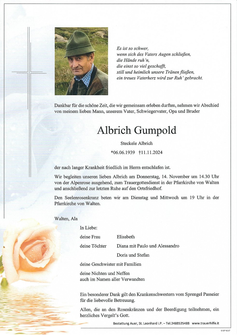 Albrich Gumpold aus St. Leonhard i. P. - TrauerHilfe.it - das ...