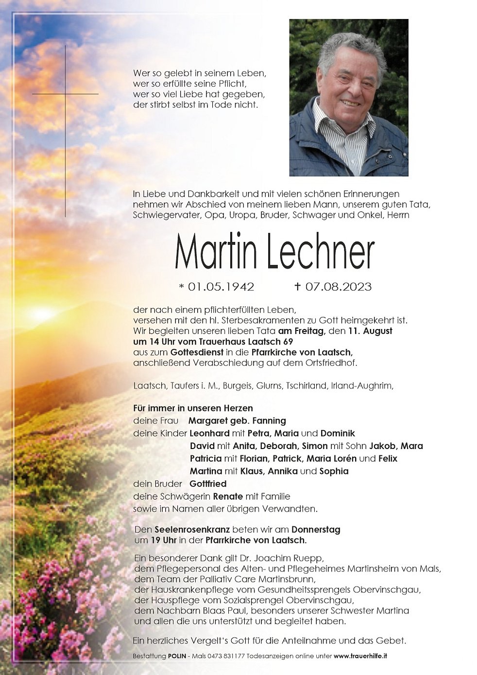 Martin Lechner aus Mals - TrauerHilfe.it - das Südtiroler Gedenkportal