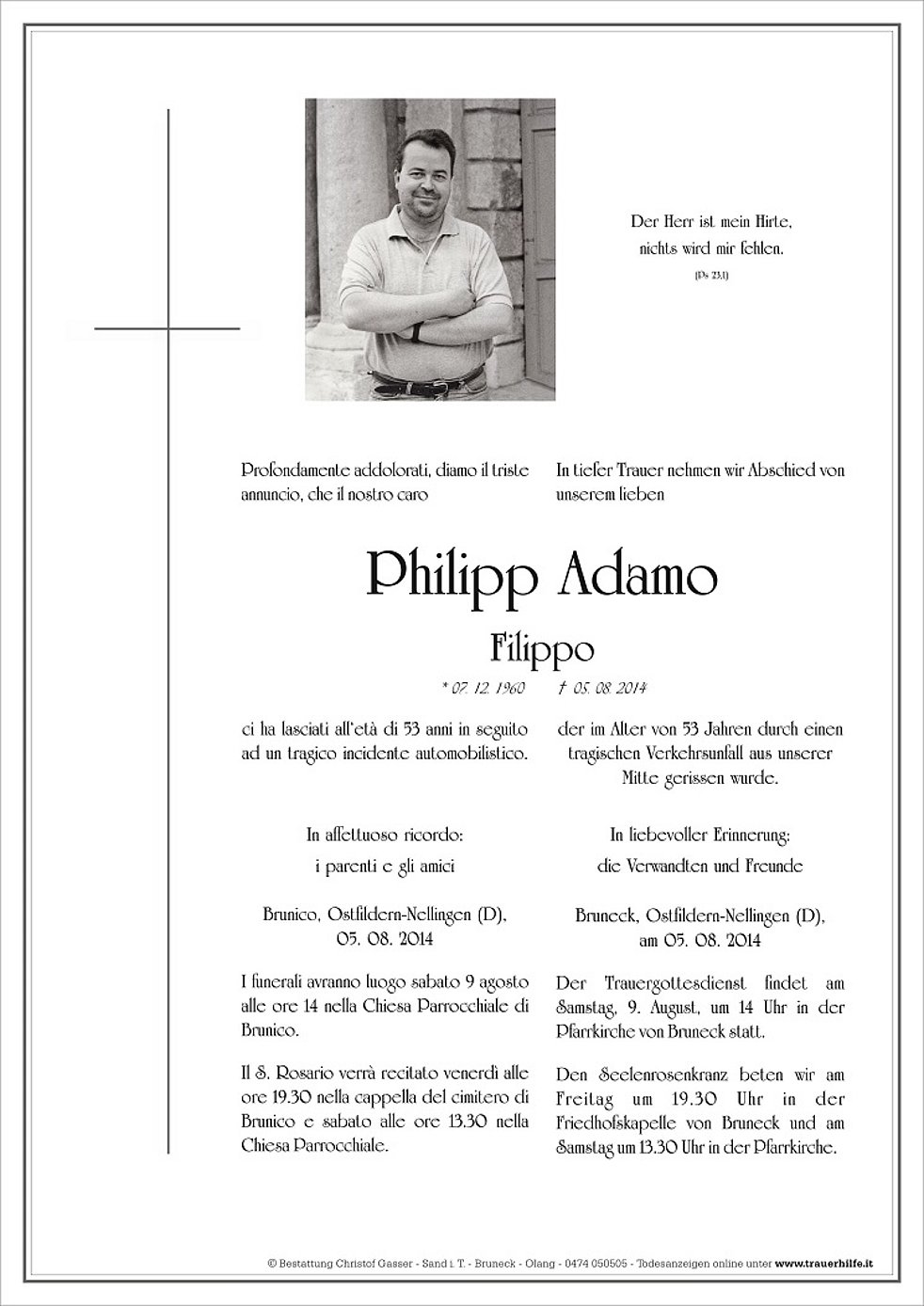 Philipp Adamo aus Bruneck - TrauerHilfe.it - das Südtiroler Gedenkportal