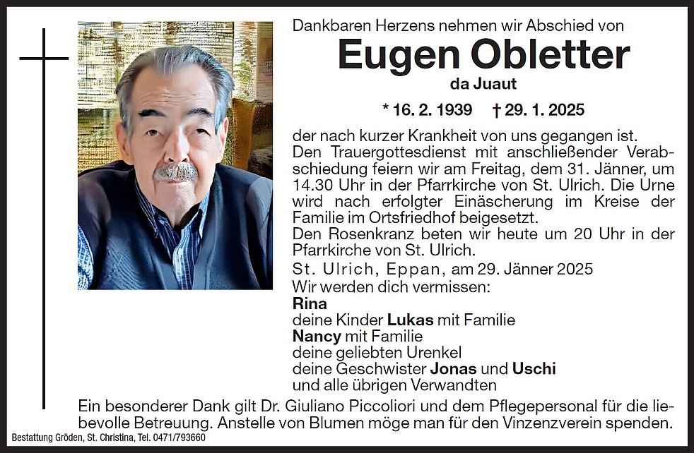 Eugen Obletter aus St. Ulrich - TrauerHilfe.it - das Südtiroler ...