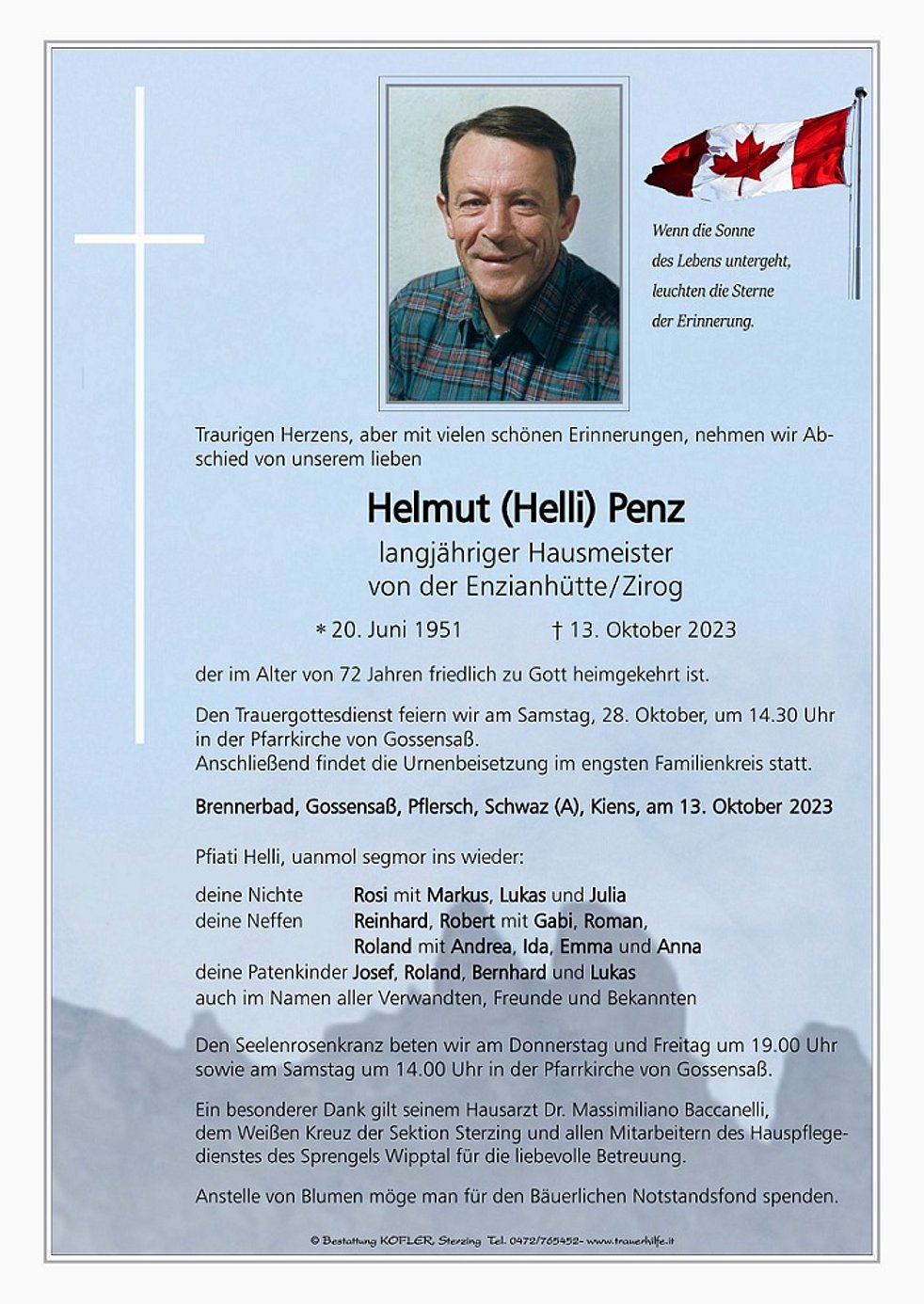 Helmut (Helli) Penz aus Brenner - TrauerHilfe.it - das Südtiroler ...