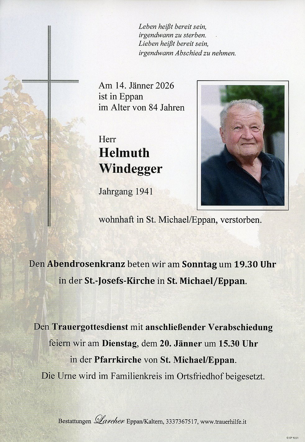 Helmuth Windegger aus Eppan a. d. W. - TrauerHilfe.it - das Südtiroler ...