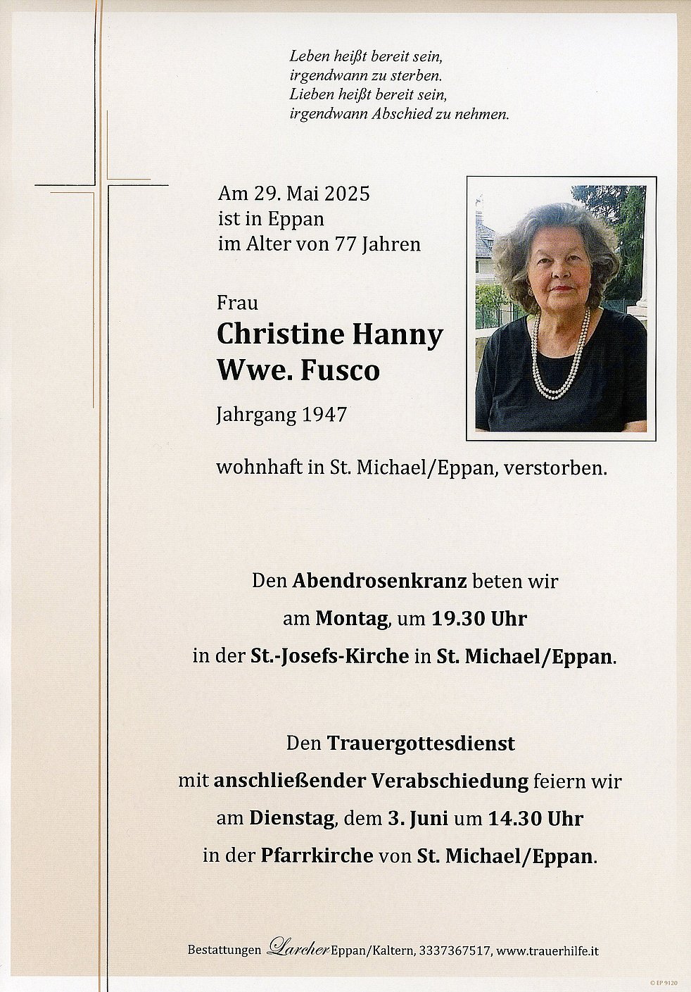 Christine Wwe. Fusco aus Eppan a. d. W. - TrauerHilfe.it - das ...