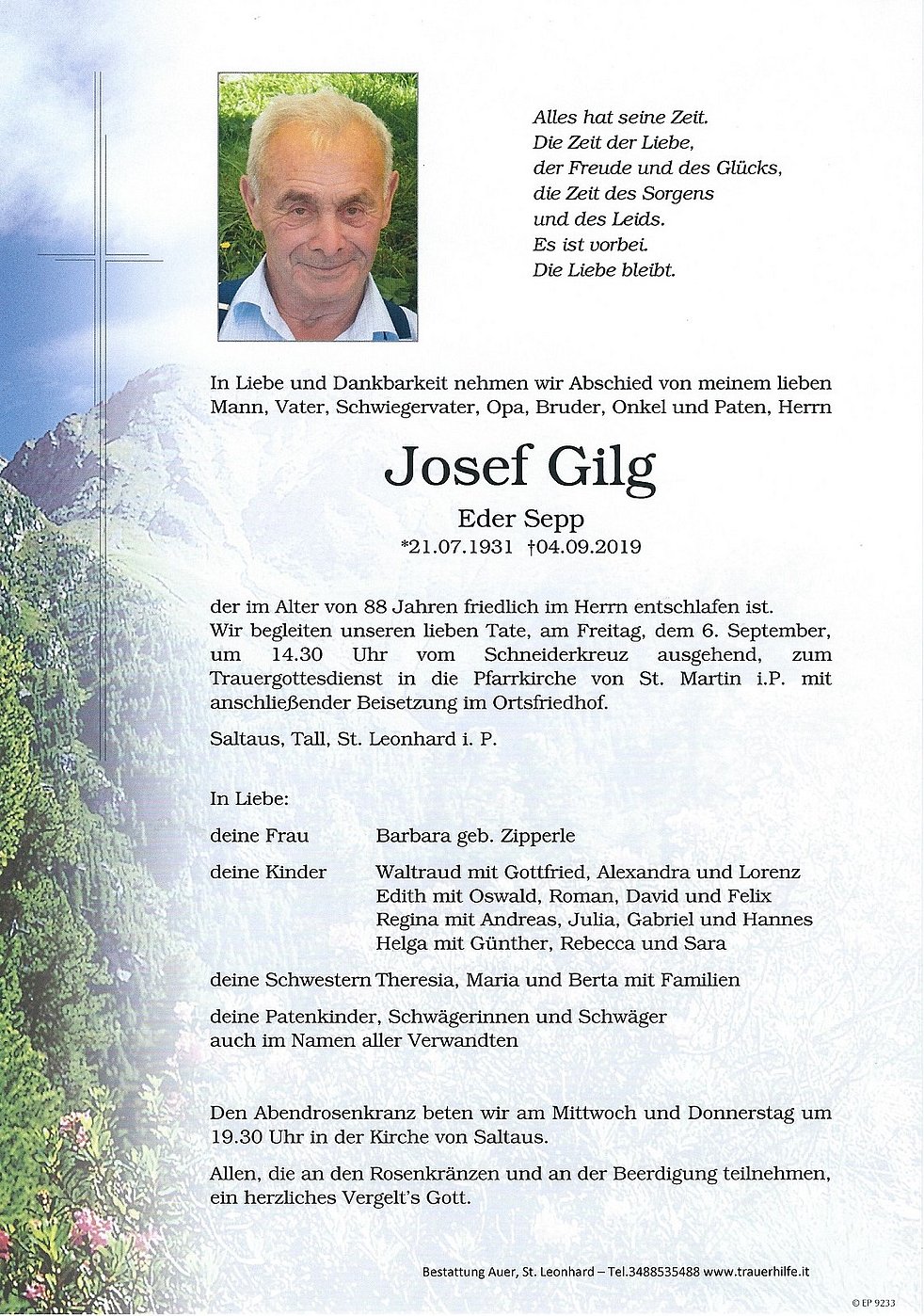 Josef Gilg aus St. Martin i. P. - TrauerHilfe.it - das Südtiroler ...