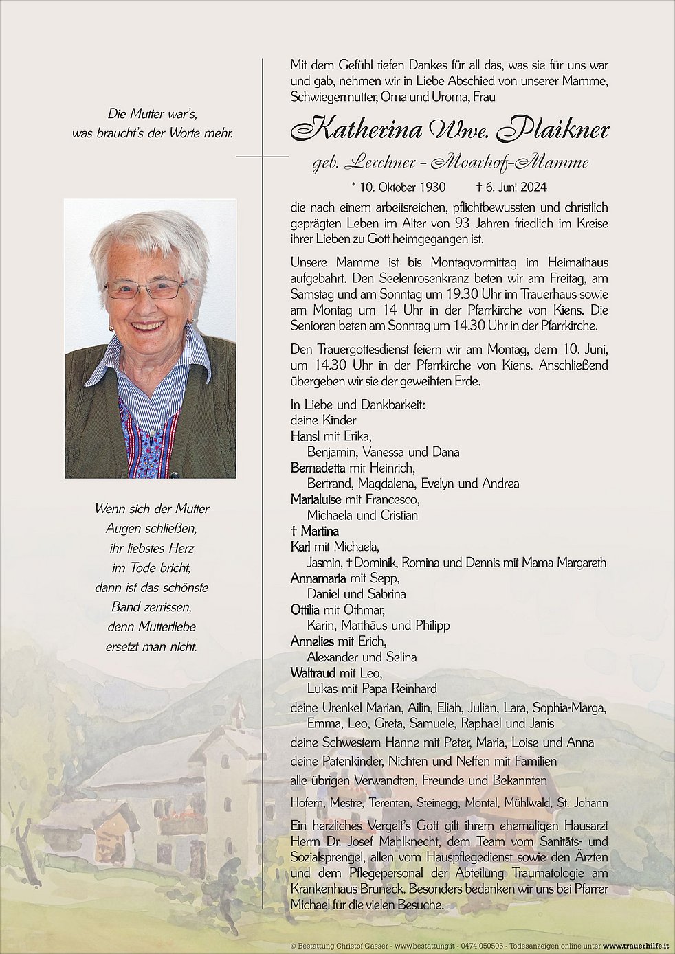 Katherina Wwe. Plaikner aus Kiens - TrauerHilfe.it - das Südtiroler ...