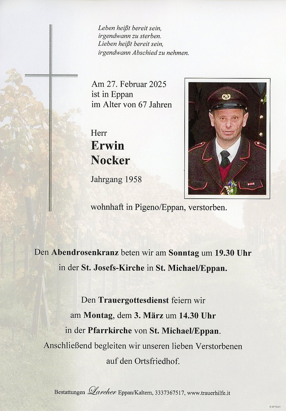 Erwin Nocker aus Eppan a. d. W. - TrauerHilfe.it - das Südtiroler ...
