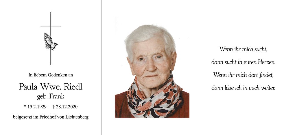 Paula Wwe. Riedl aus Prad am Stilfserjoch - TrauerHilfe.it - das ...