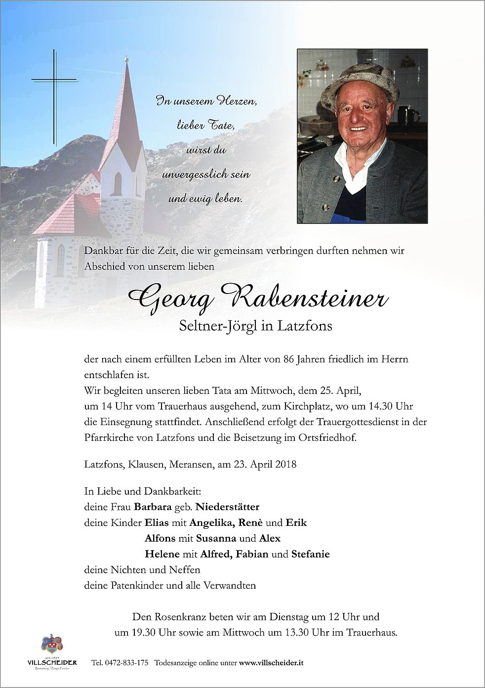 Georg Rabensteiner aus Klausen - TrauerHilfe.it - das Südtiroler ...