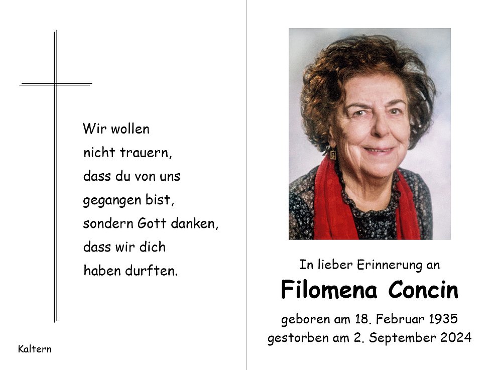 Filomena Concin aus Bozen - TrauerHilfe.it - das Südtiroler Gedenkportal