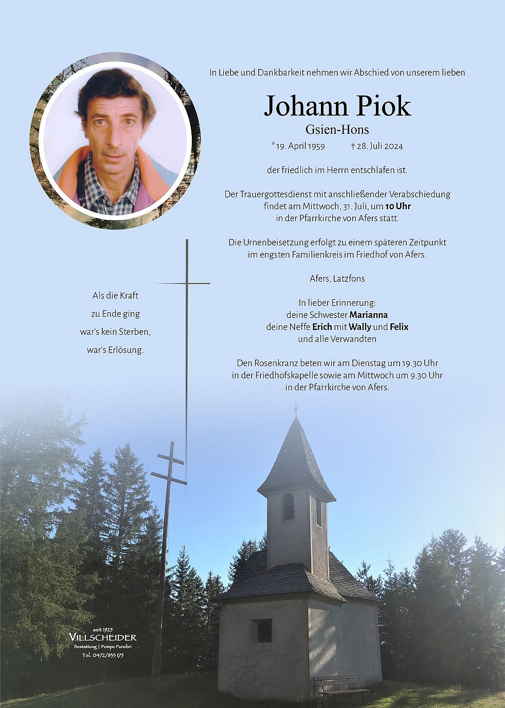 Johann Piok aus Brixen - TrauerHilfe.it - das Südtiroler Gedenkportal