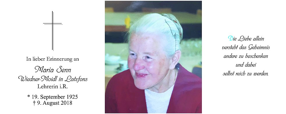 Maria Senn aus Klausen - TrauerHilfe.it - das Südtiroler Gedenkportal