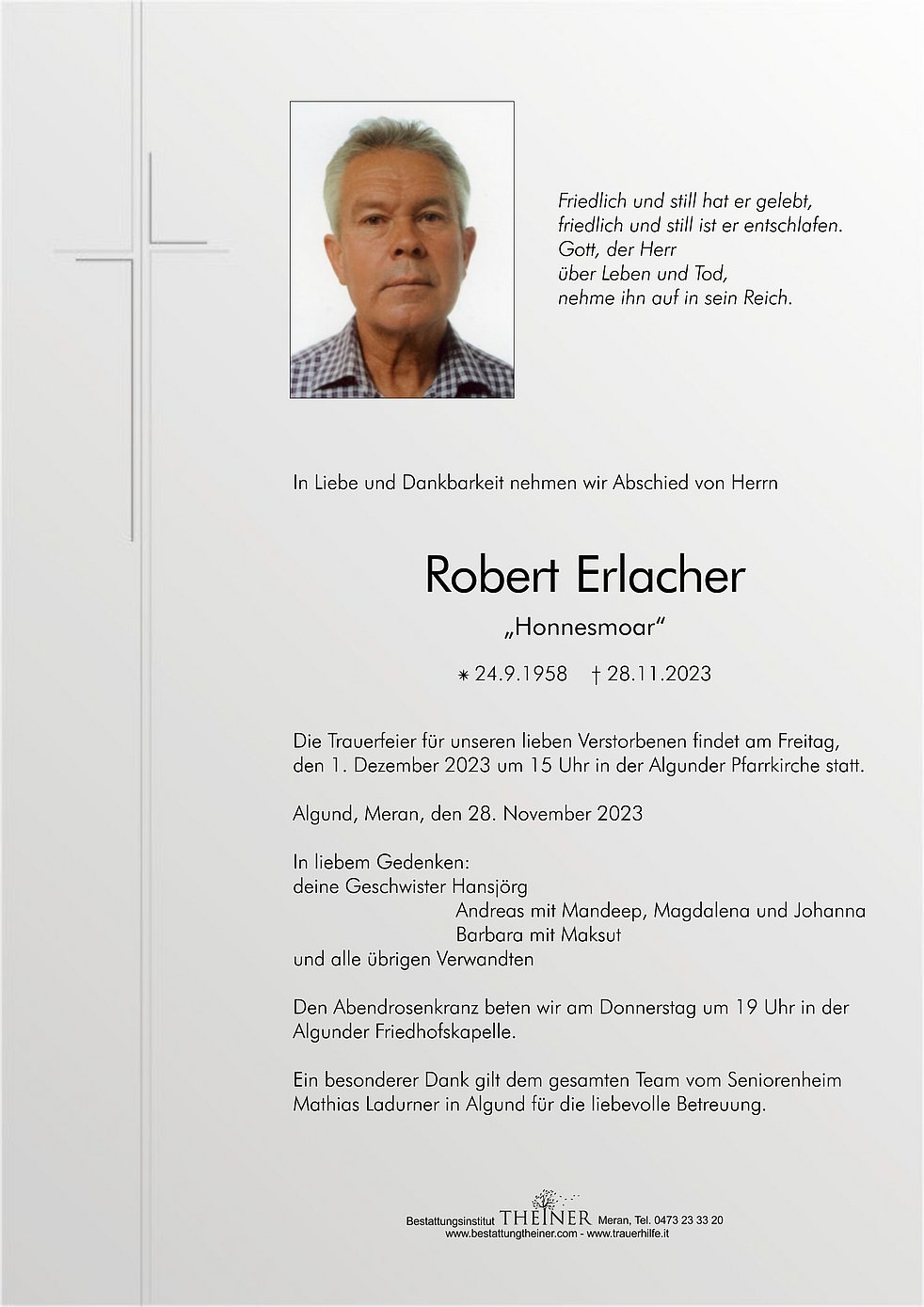 Robert Erlacher aus Algund - TrauerHilfe.it - das Südtiroler Gedenkportal