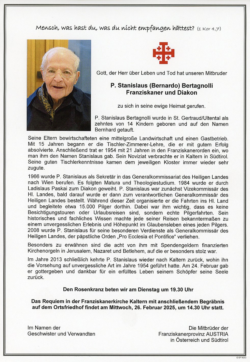 Pater Stanislaus Bertagnolli aus Kaltern - TrauerHilfe.it - das ... Pater Stanislaus Bertagnolli aus Kaltern - TrauerHilfe.it - das ...
