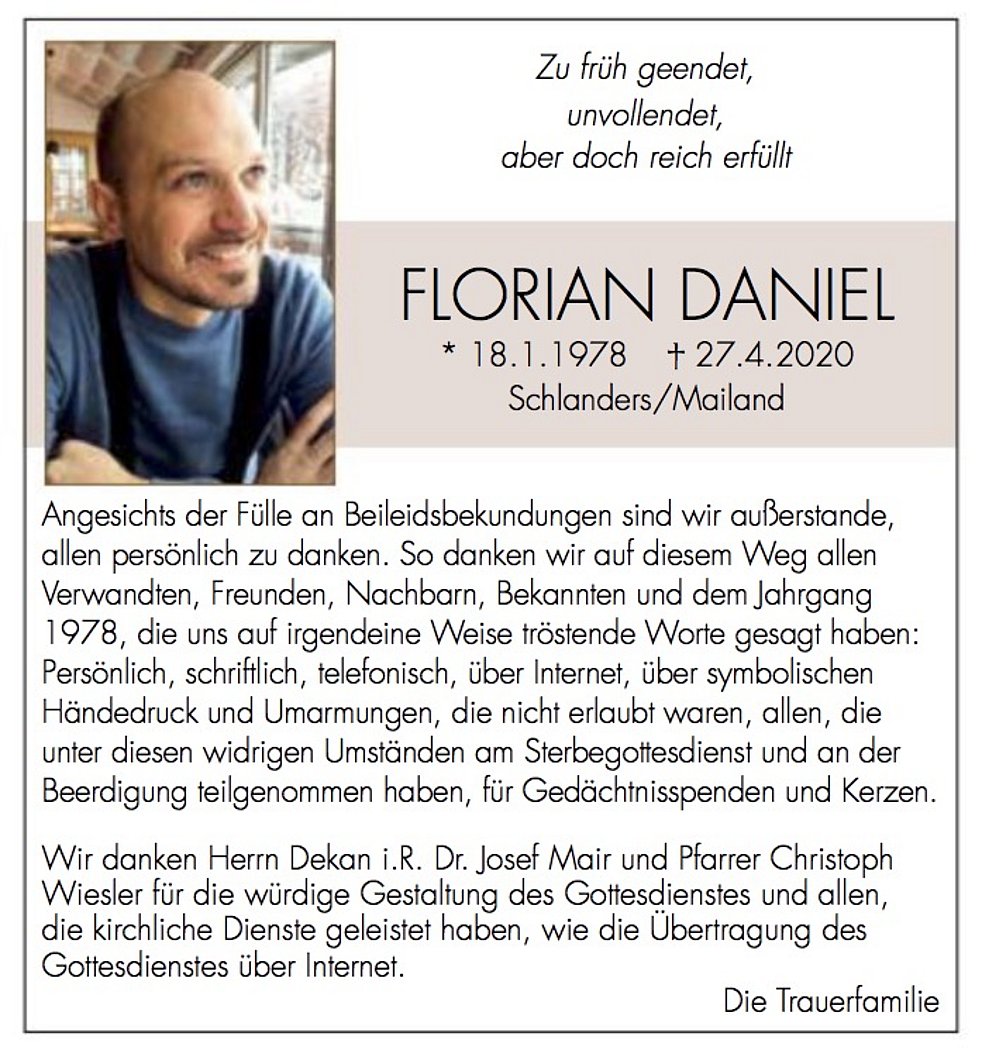 Florian Daniel aus außerhalb Südtirol - TrauerHilfe.it - das Südtiroler ...