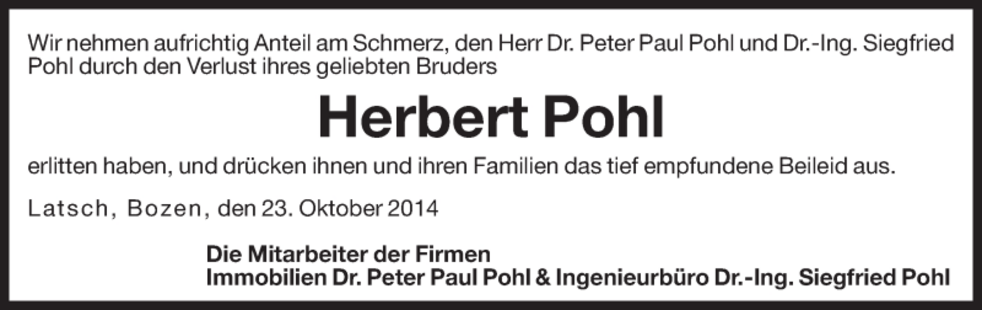 Herbert Pohl aus Latsch - TrauerHilfe.it - das Südtiroler Gedenkportal