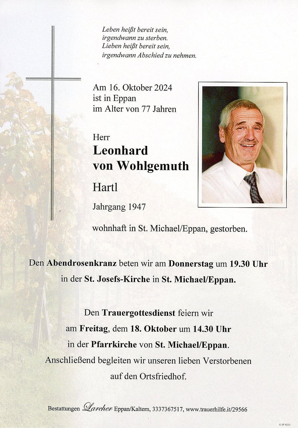 Leonhard von Wohlgemuth aus Eppan a. d. W. - TrauerHilfe.it - das ...