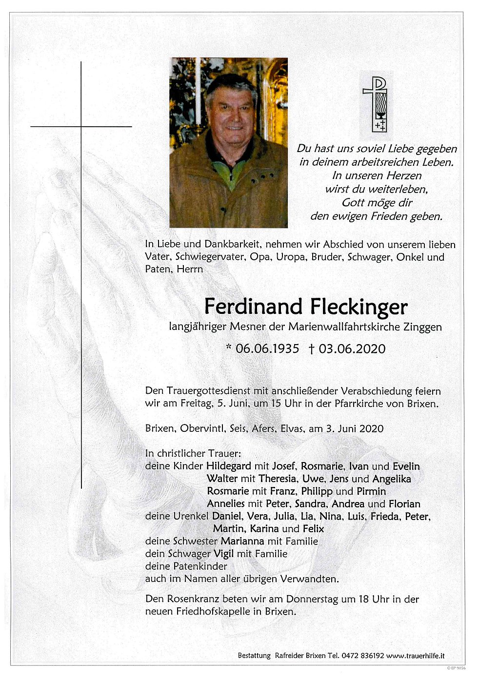 Ferdinand Fleckinger aus Brixen - TrauerHilfe.it - das Südtiroler ...