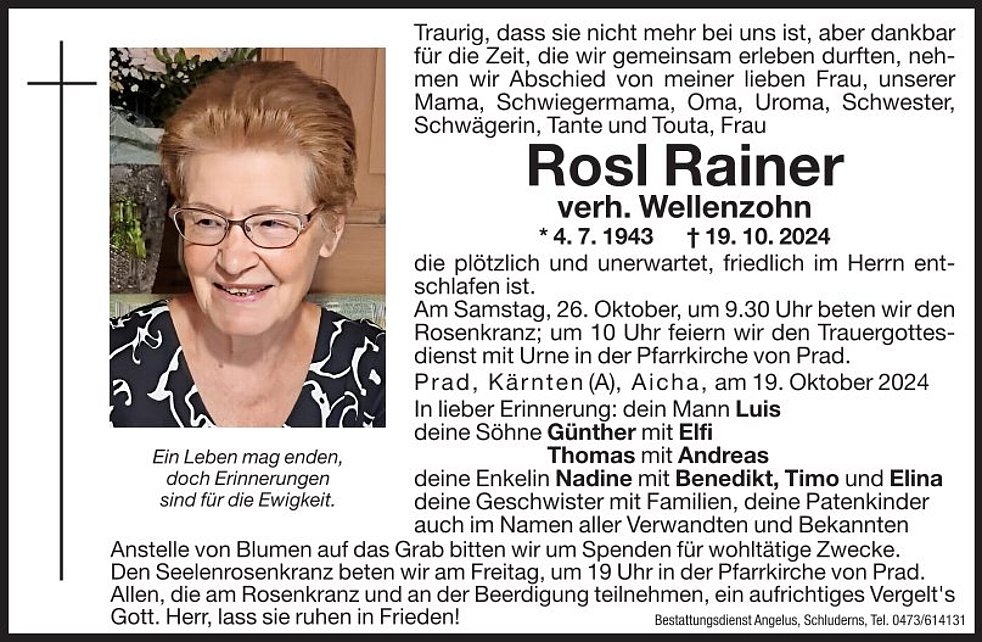 Rosl Rainer aus Prad am Stilfserjoch - TrauerHilfe.it - das Südtiroler ...