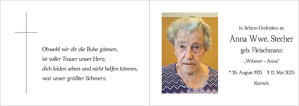 Anna Wwe. Stecher aus Schlanders - TrauerHilfe.it - das Südtiroler ...