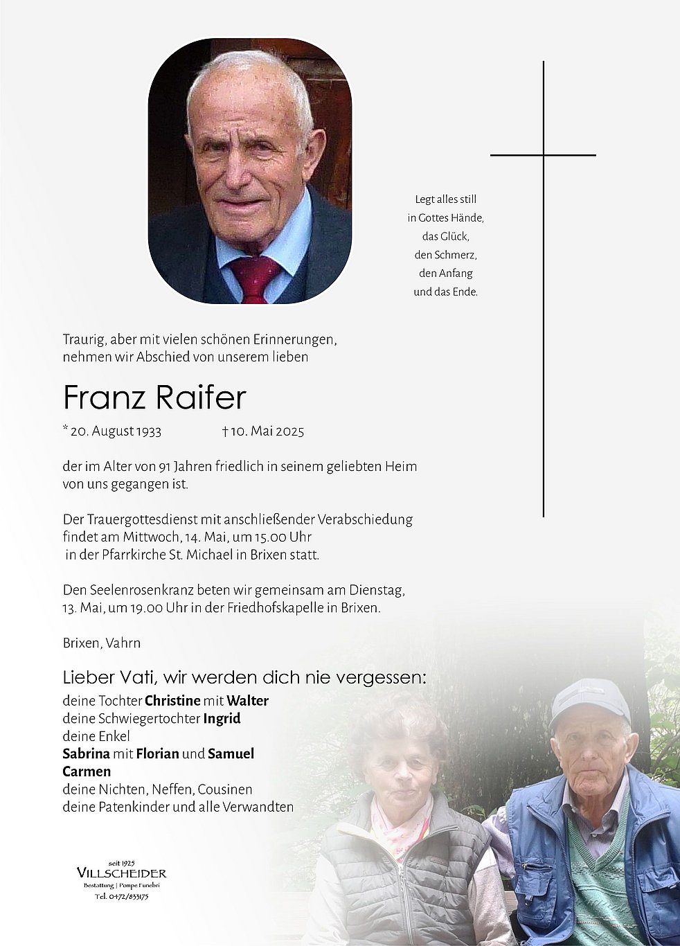 Franz Raifer aus Brixen - TrauerHilfe.it - das Südtiroler Gedenkportal