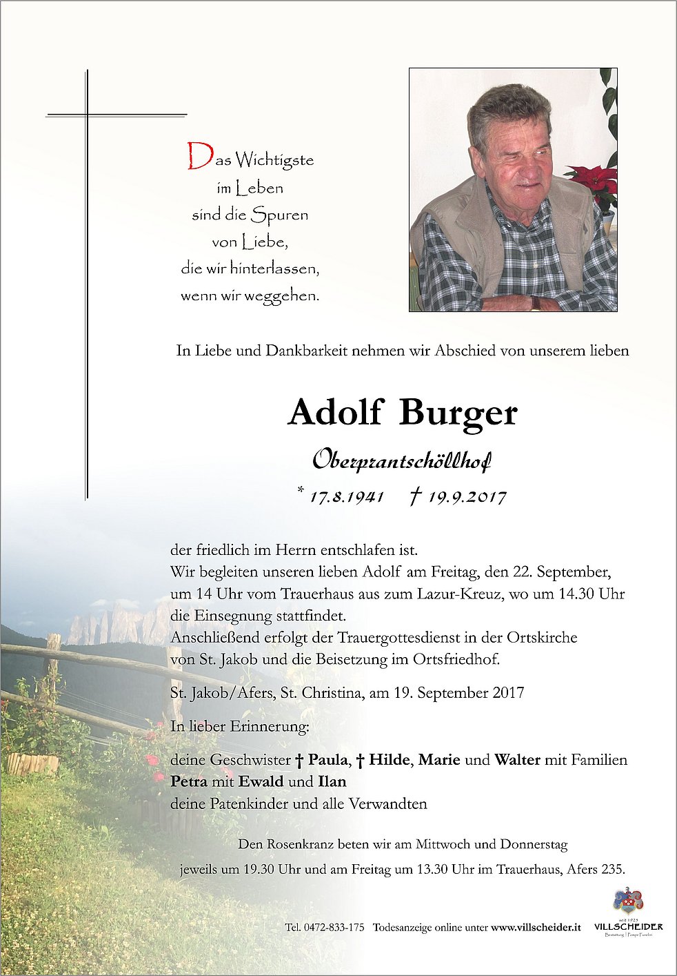 Adolf Burger aus Brixen - TrauerHilfe.it - das Südtiroler Gedenkportal