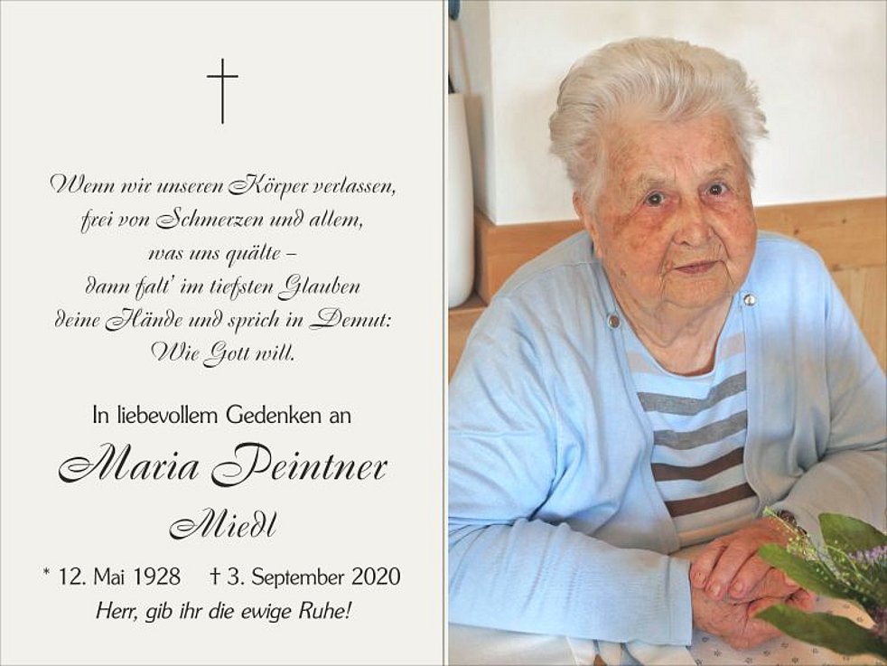 Maria Peintner aus Bruneck - TrauerHilfe.it - das Südtiroler Gedenkportal