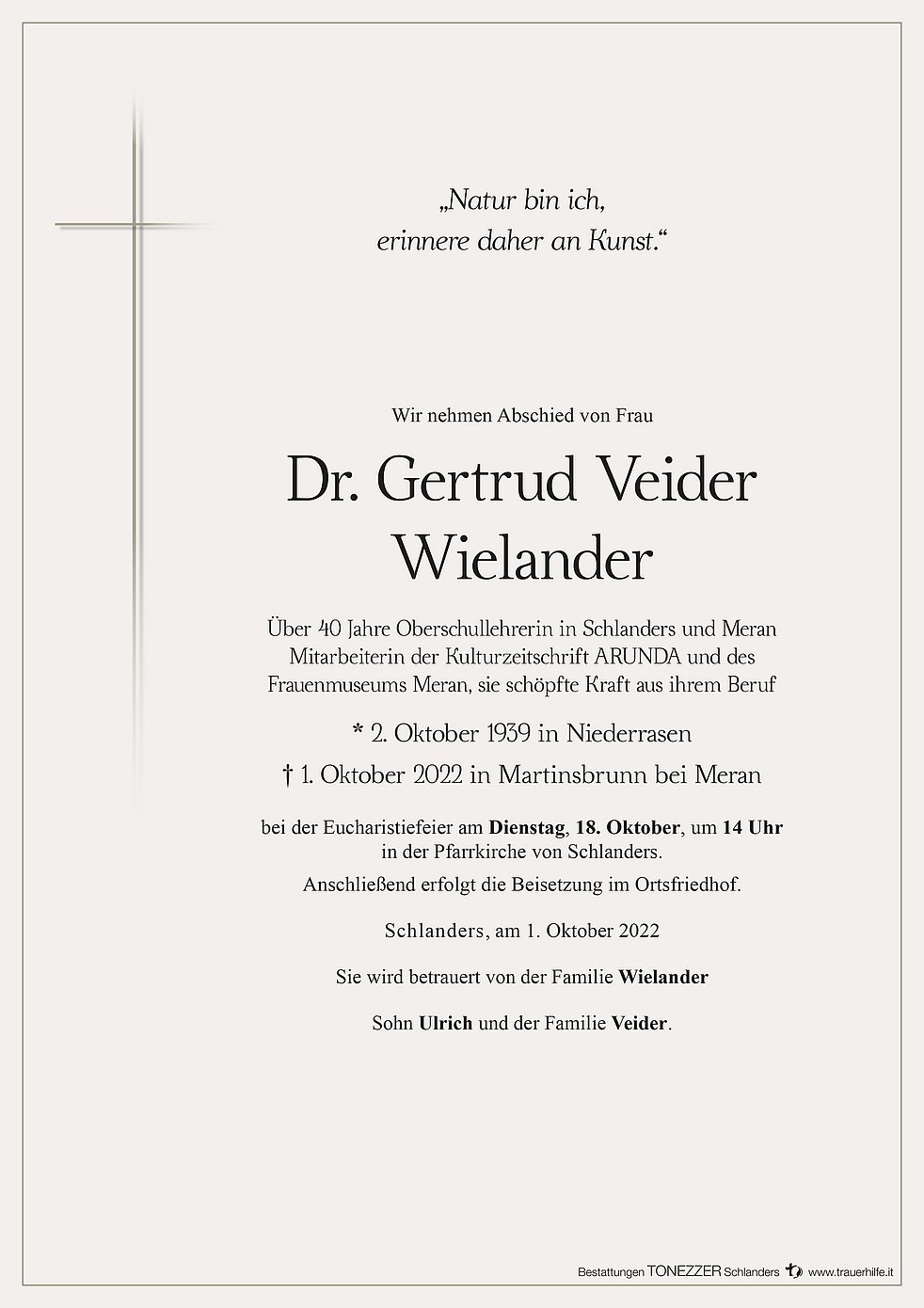 Dr. Gertrud Veider/Wielander aus Meran - TrauerHilfe.it - das ...
