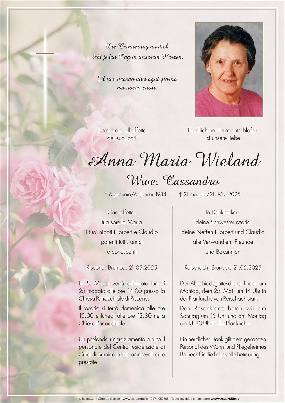 Anna Maria Wieland aus Bruneck - TrauerHilfe.it - das Südtiroler ...