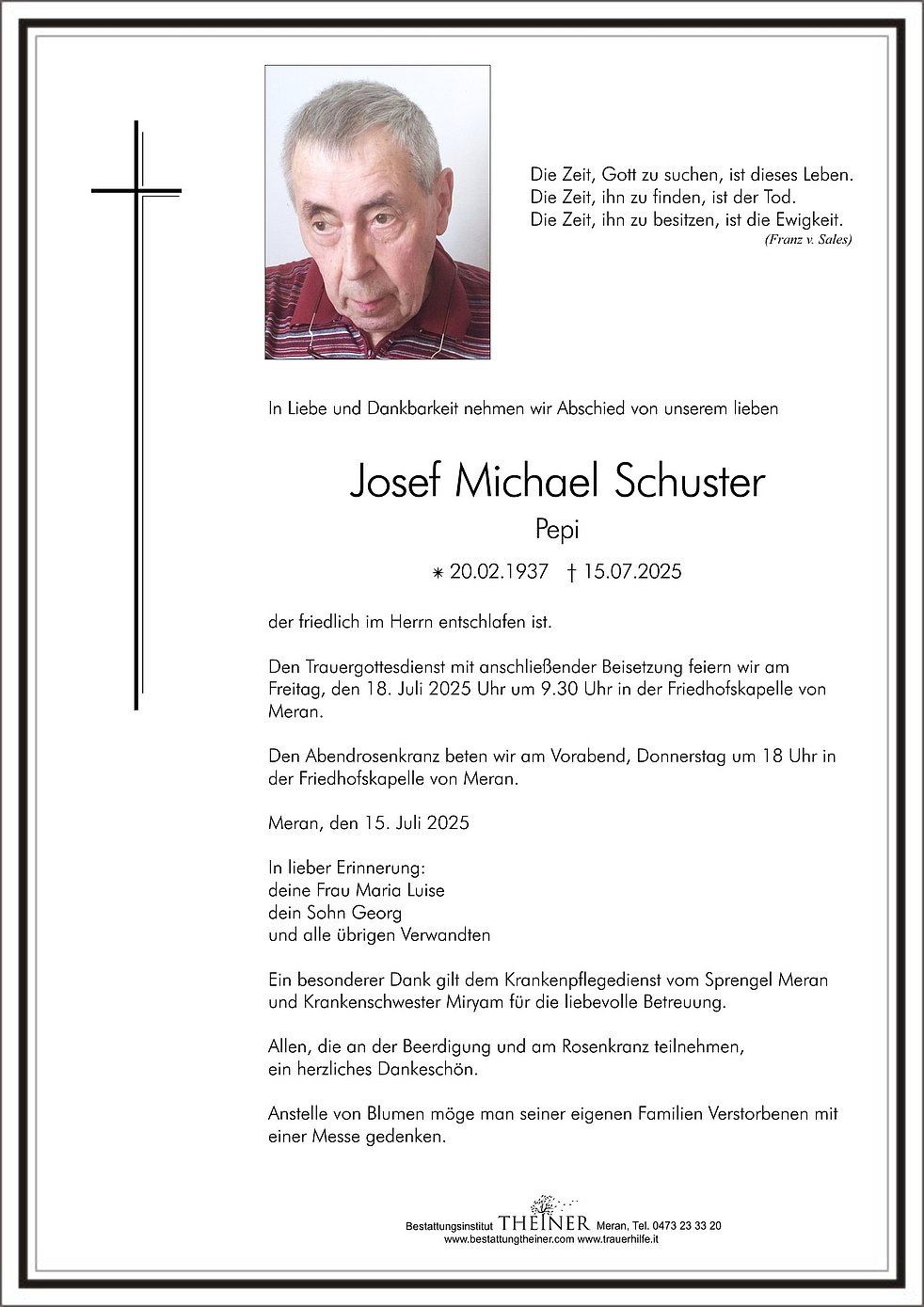 Josef Michael Schuster aus Meran - TrauerHilfe.it - das Südtiroler ...