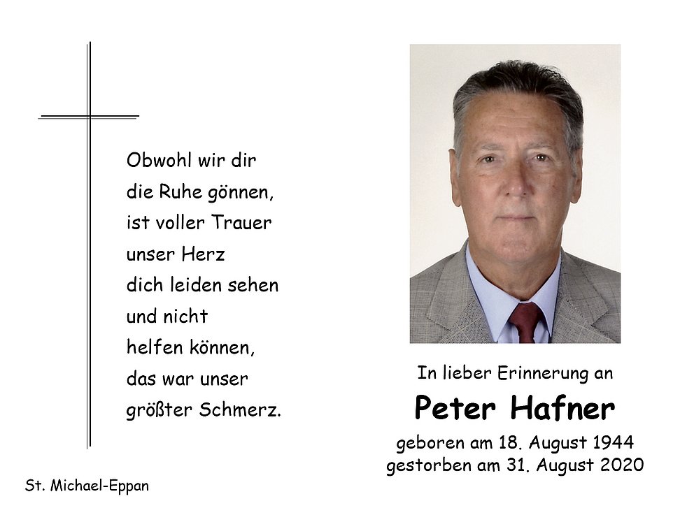 Peter Hafner aus Eppan a. d. W. - TrauerHilfe.it - das Südtiroler ...