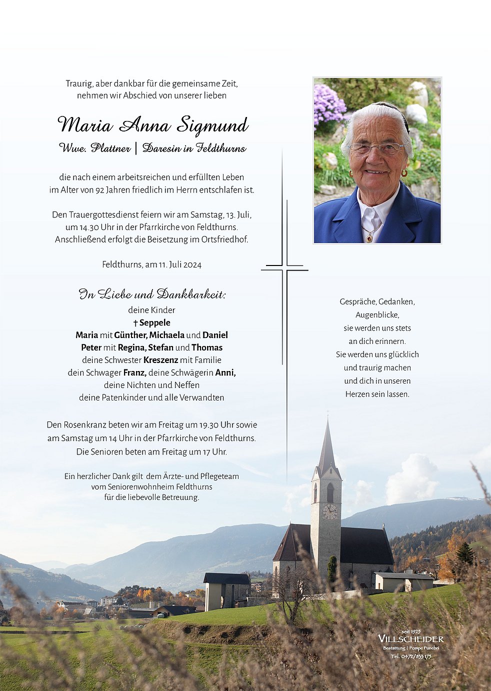 Maria Anna Sigmund aus Feldthurns - TrauerHilfe.it - das Südtiroler ...