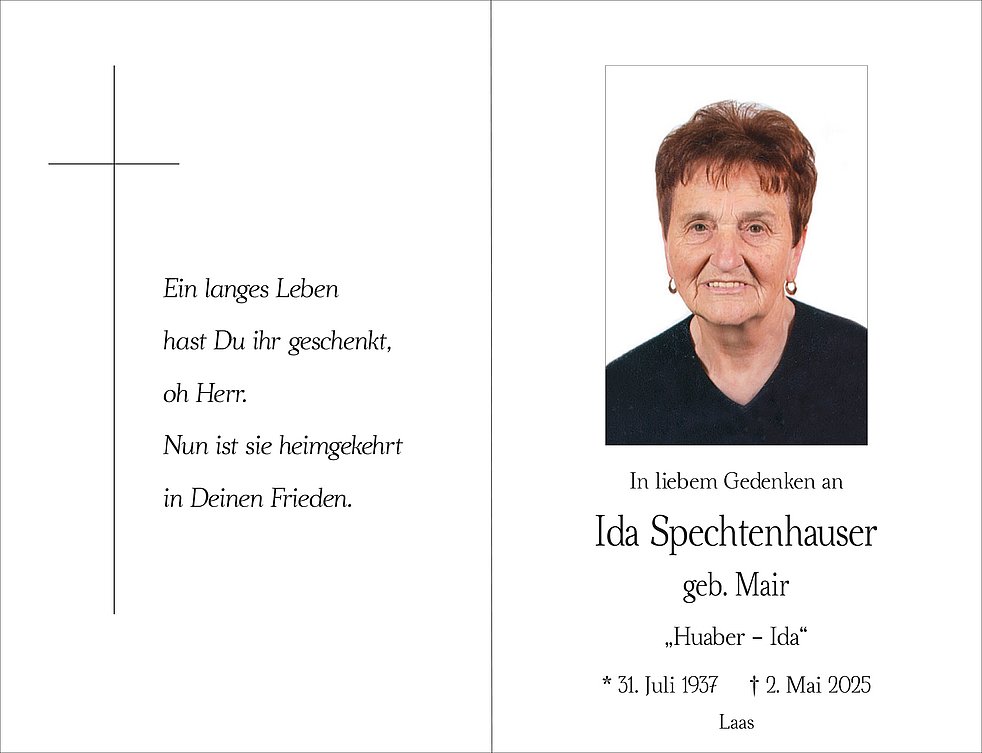 Ida Spechtenhauser aus Laas - TrauerHilfe.it - das Südtiroler Gedenkportal