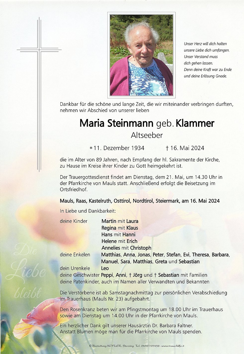 Maria Steinmann aus Freienfeld - TrauerHilfe.it - das Südtiroler ...