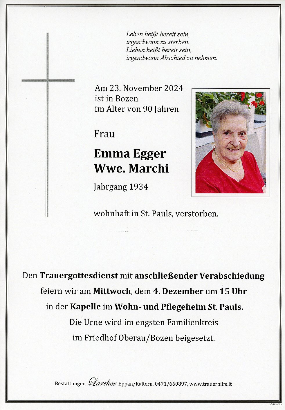 Emma Egger aus Eppan a. d. W. - TrauerHilfe.it - das Südtiroler ...