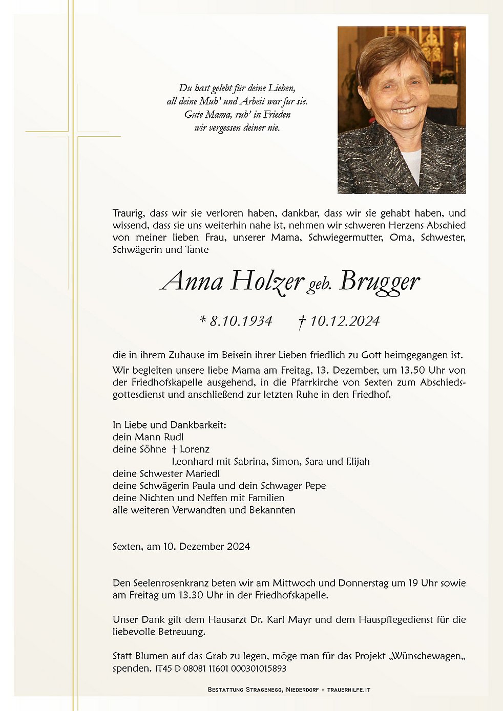 Anna Holzer geb. Brugger aus Sexten - TrauerHilfe.it - das Südtiroler ...