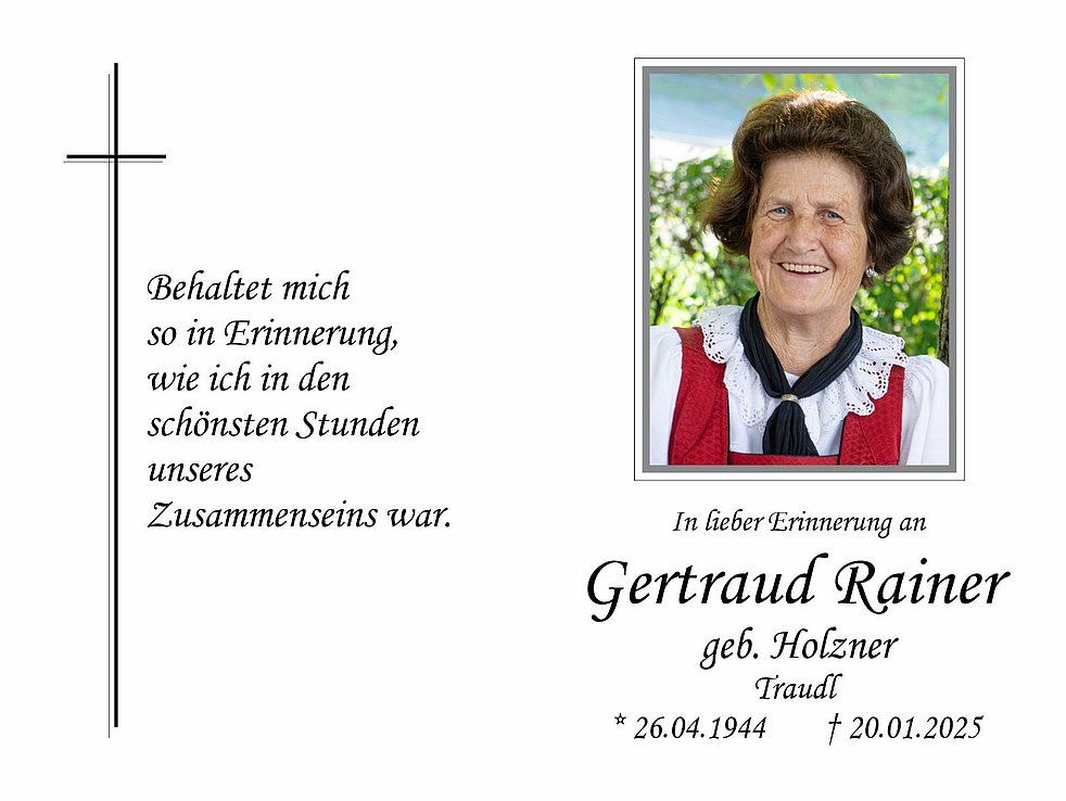 Gertraud Rainer aus Tisens - TrauerHilfe.it - das Südtiroler Gedenkportal