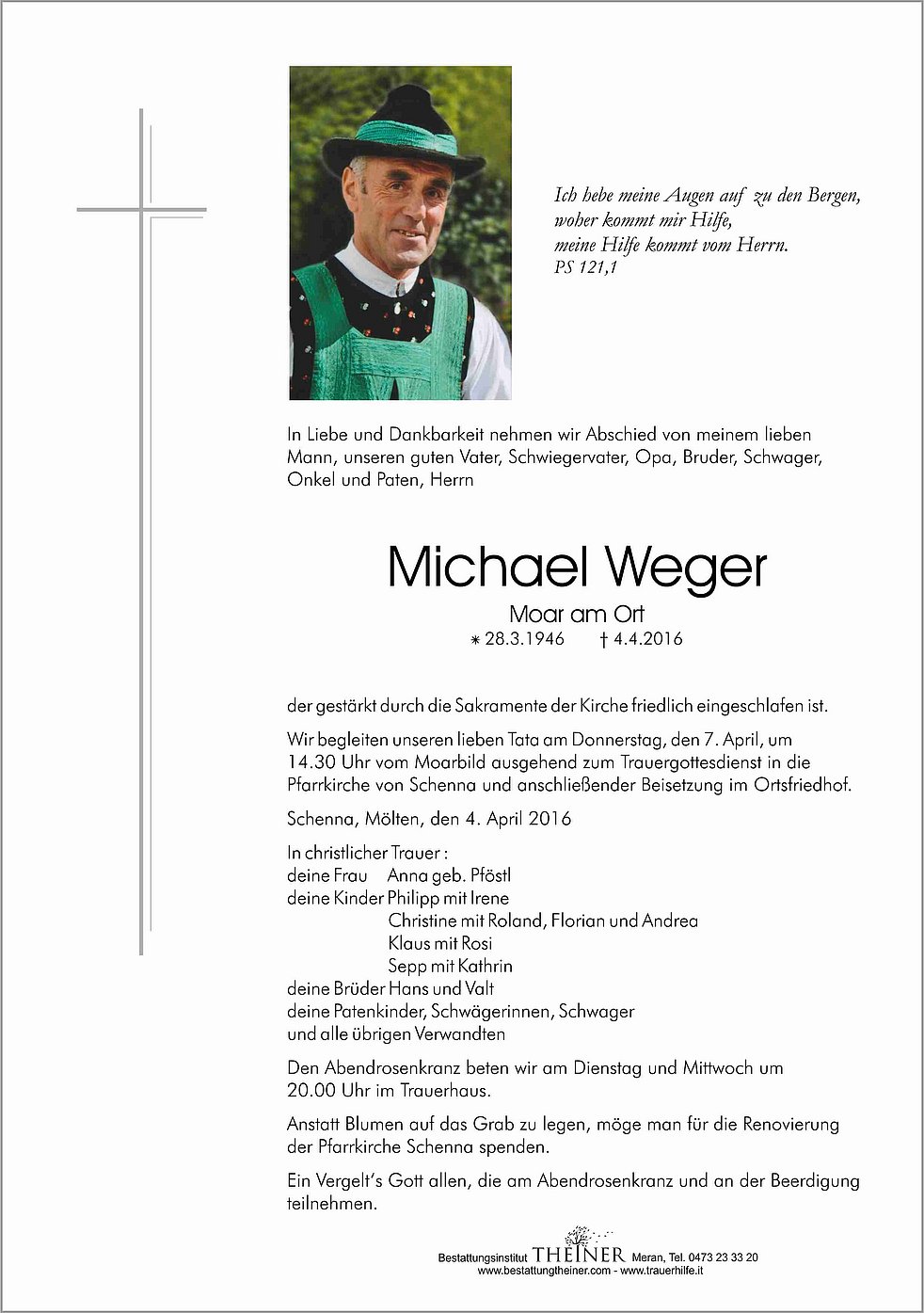 Michael Weger aus Schenna - TrauerHilfe.it - das Südtiroler Gedenkportal