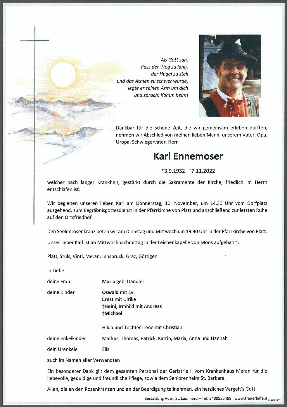 Karl Ennemoser aus Moos i. P. - TrauerHilfe.it - das Südtiroler ...