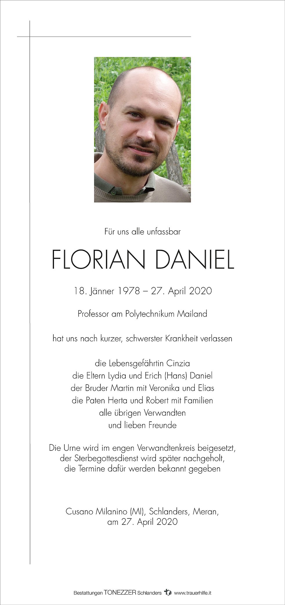 Florian Daniel aus außerhalb Südtirol - TrauerHilfe.it - das Südtiroler ...