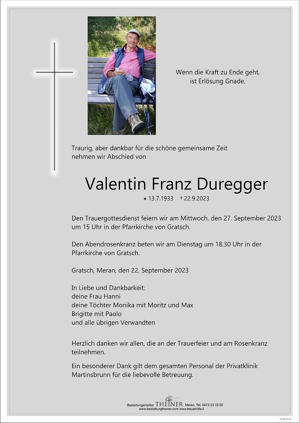 Valentin Franz Duregger aus Meran - TrauerHilfe.it - das Südtiroler ...