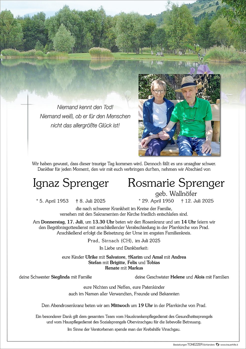 Rosmarie Wwe. Sprenger aus Prad am Stilfserjoch - TrauerHilfe.it - das Südtiroler Gedenkportal
