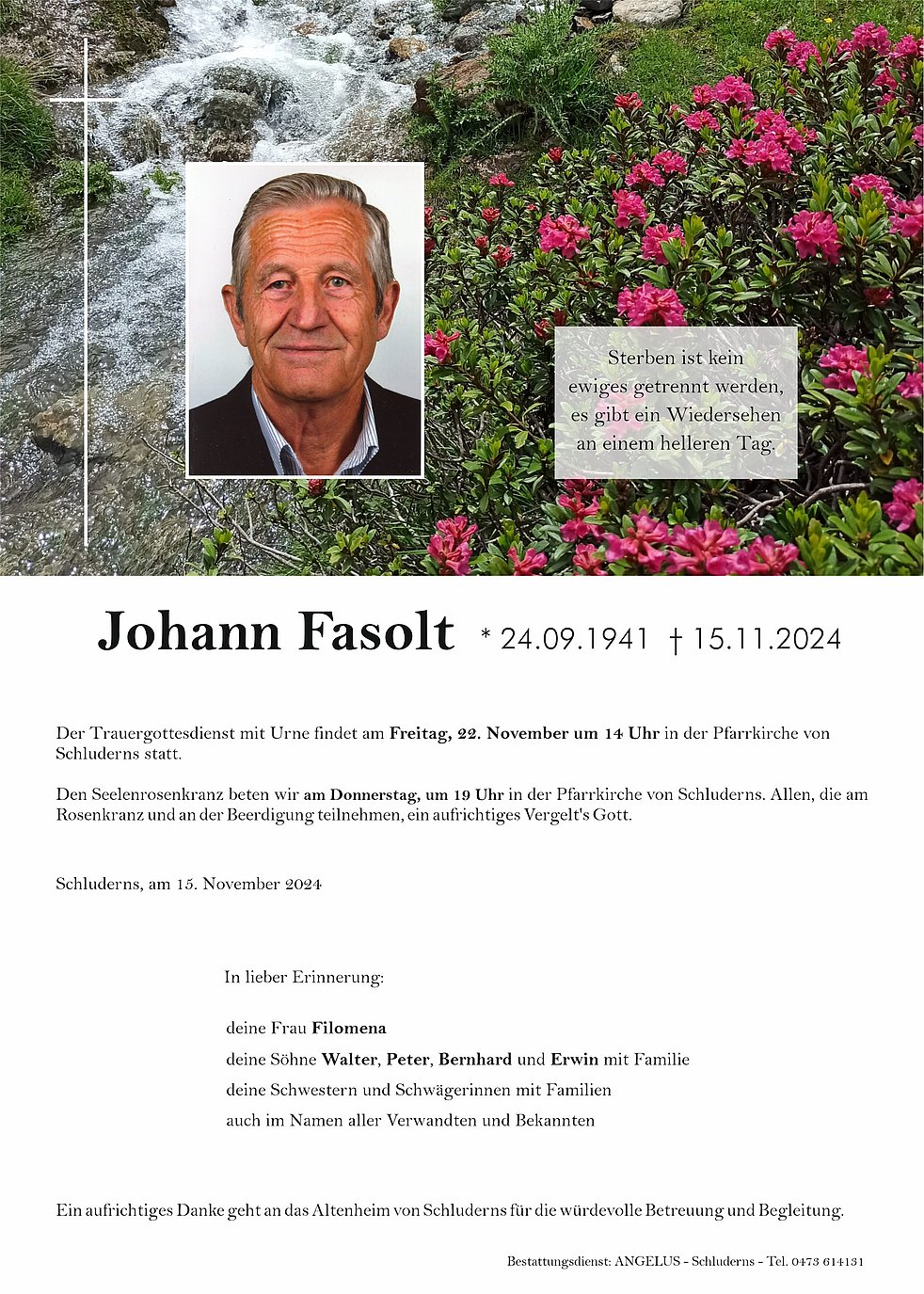 Johann Fasolt aus Schluderns - TrauerHilfe.it - das Südtiroler Gedenkportal