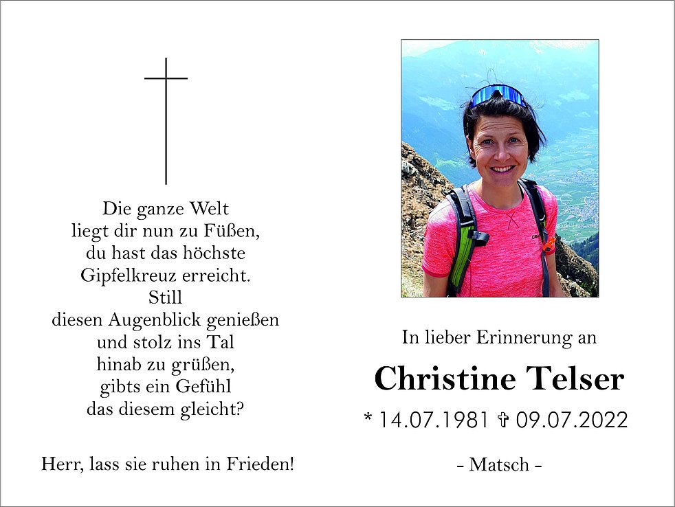 Christine Telser aus Mals - TrauerHilfe.it - das Südtiroler Gedenkportal