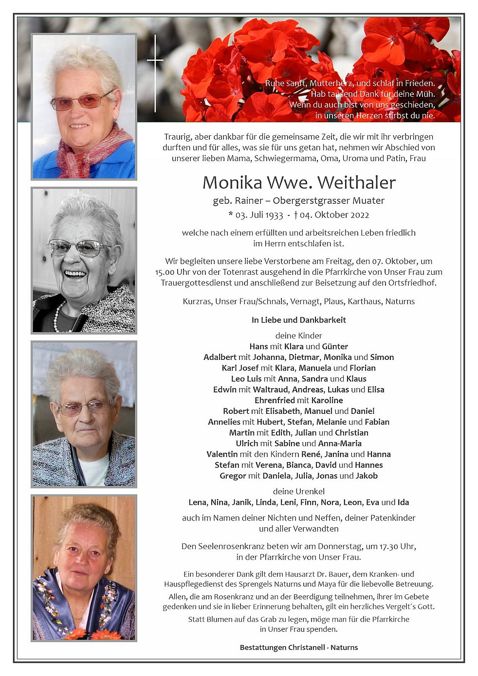 Monika Wwe. Weithaler aus Schnals - TrauerHilfe.it - das Südtiroler ...