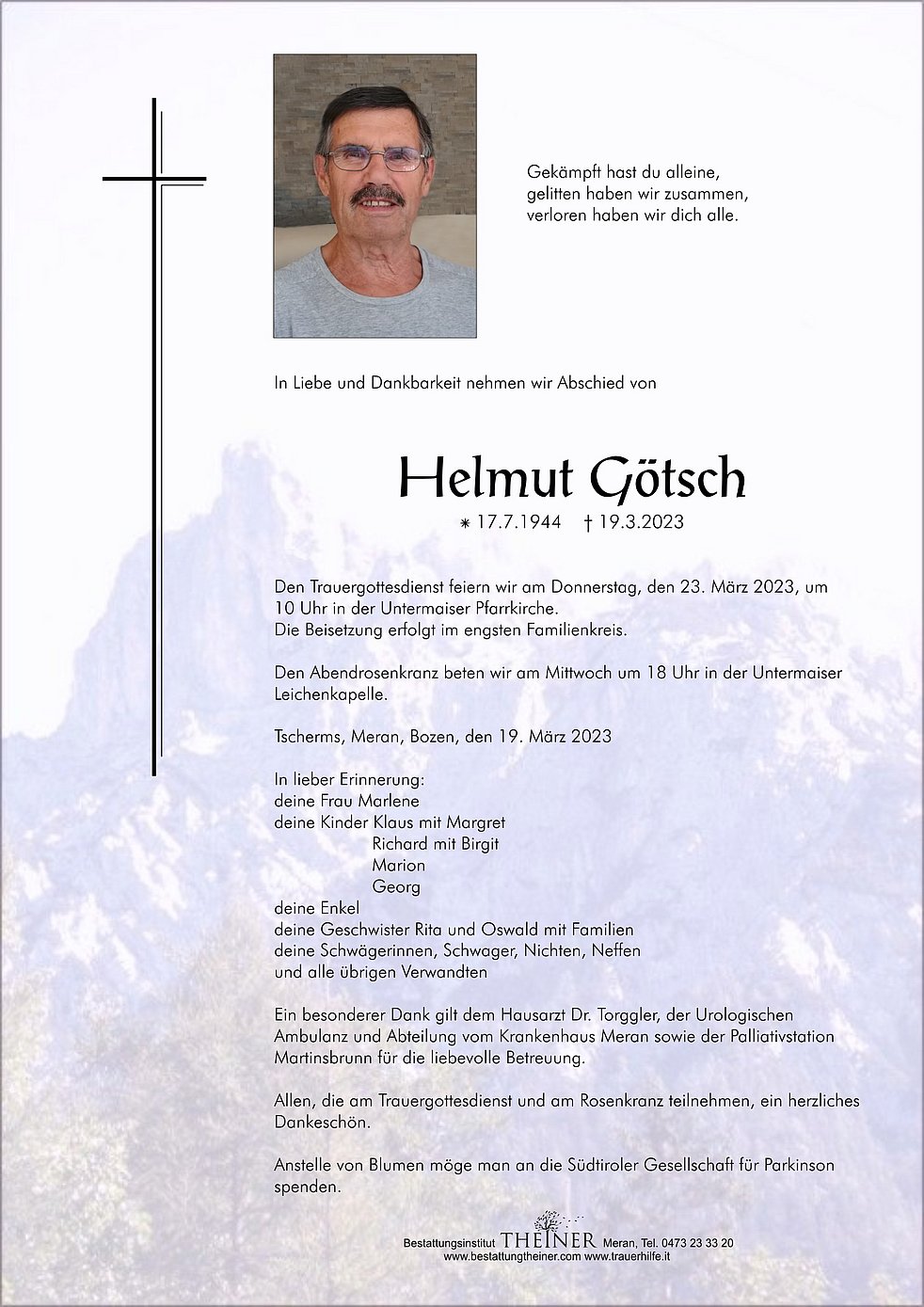 Helmut Götsch aus Tscherms - TrauerHilfe.it - das Südtiroler Gedenkportal